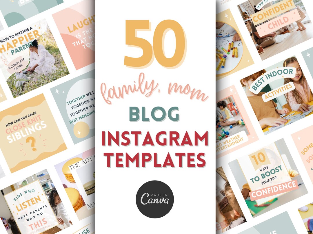 Family Blog Instagram Post Templates: 50 Canva Designs (digital ...