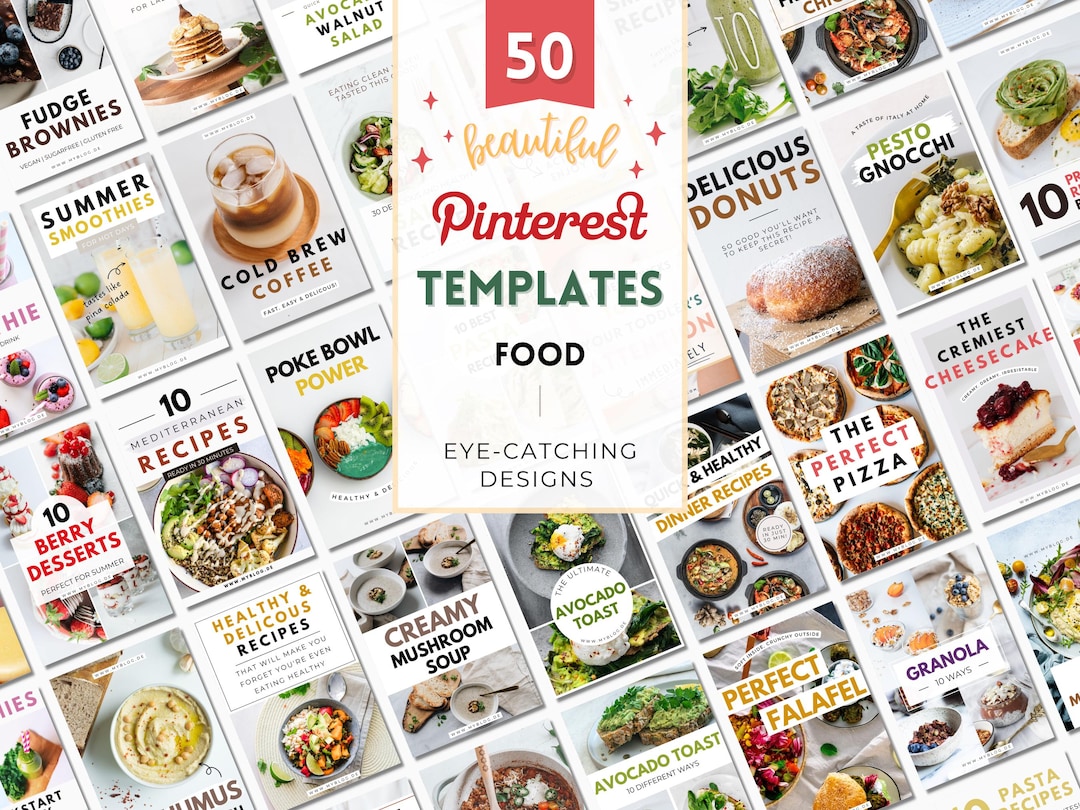 50 Food Blogger Pinterest Pin Templates for Canva (digital Download ...