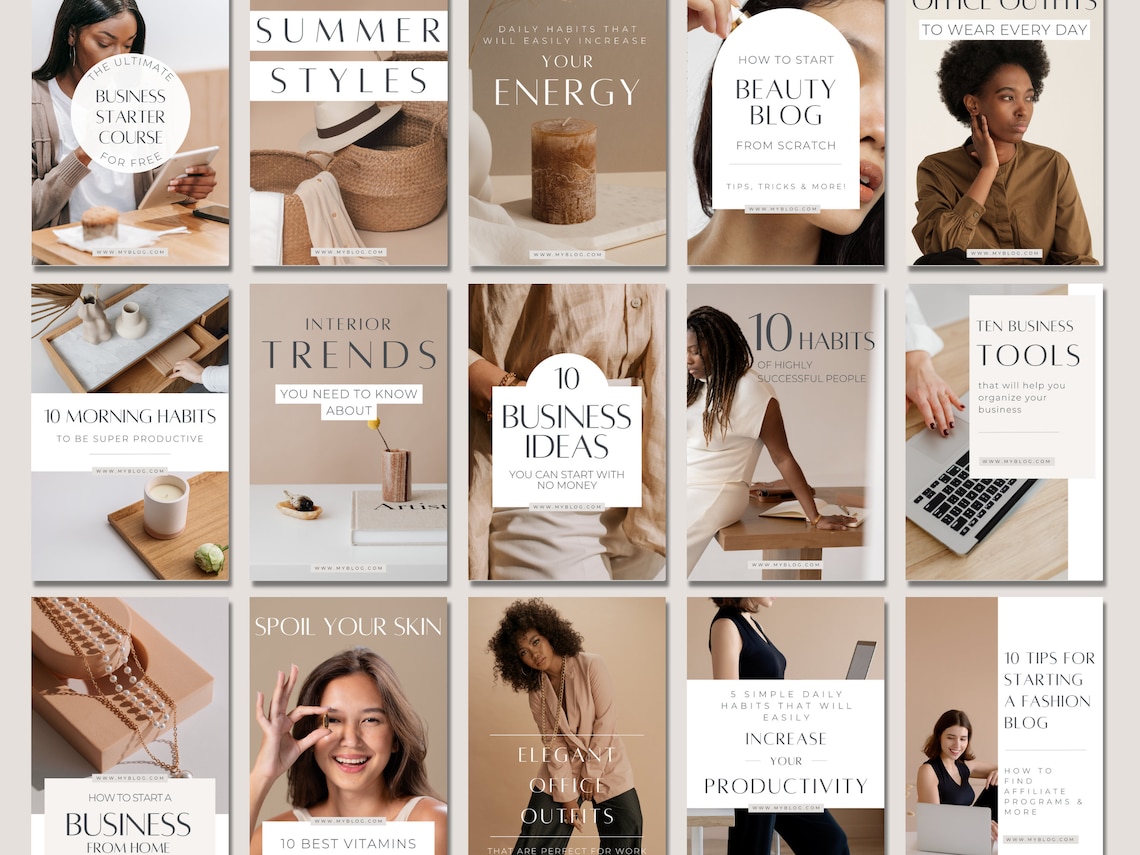 Pinterest Templates Canva Boho Pinterest Pin Templates Beige Pinterest ...