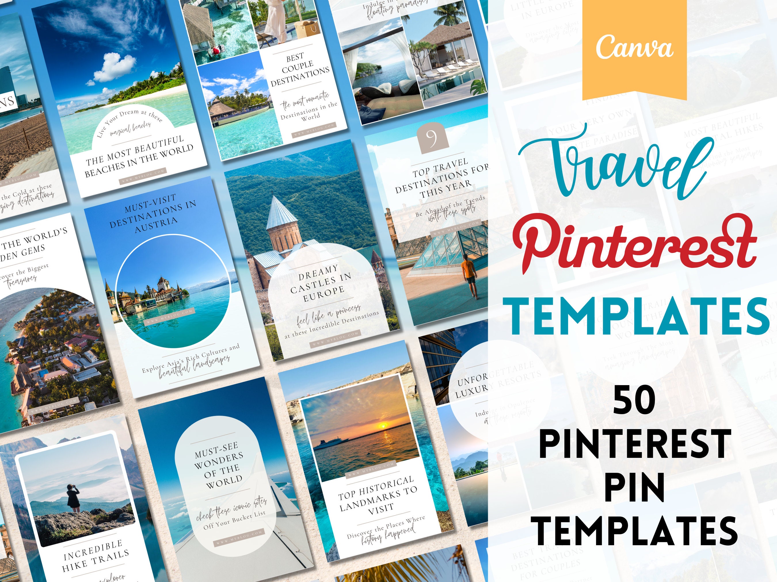Travel Pinterest Pin Templates: 50 Canva Designs (digital Download) - Etsy