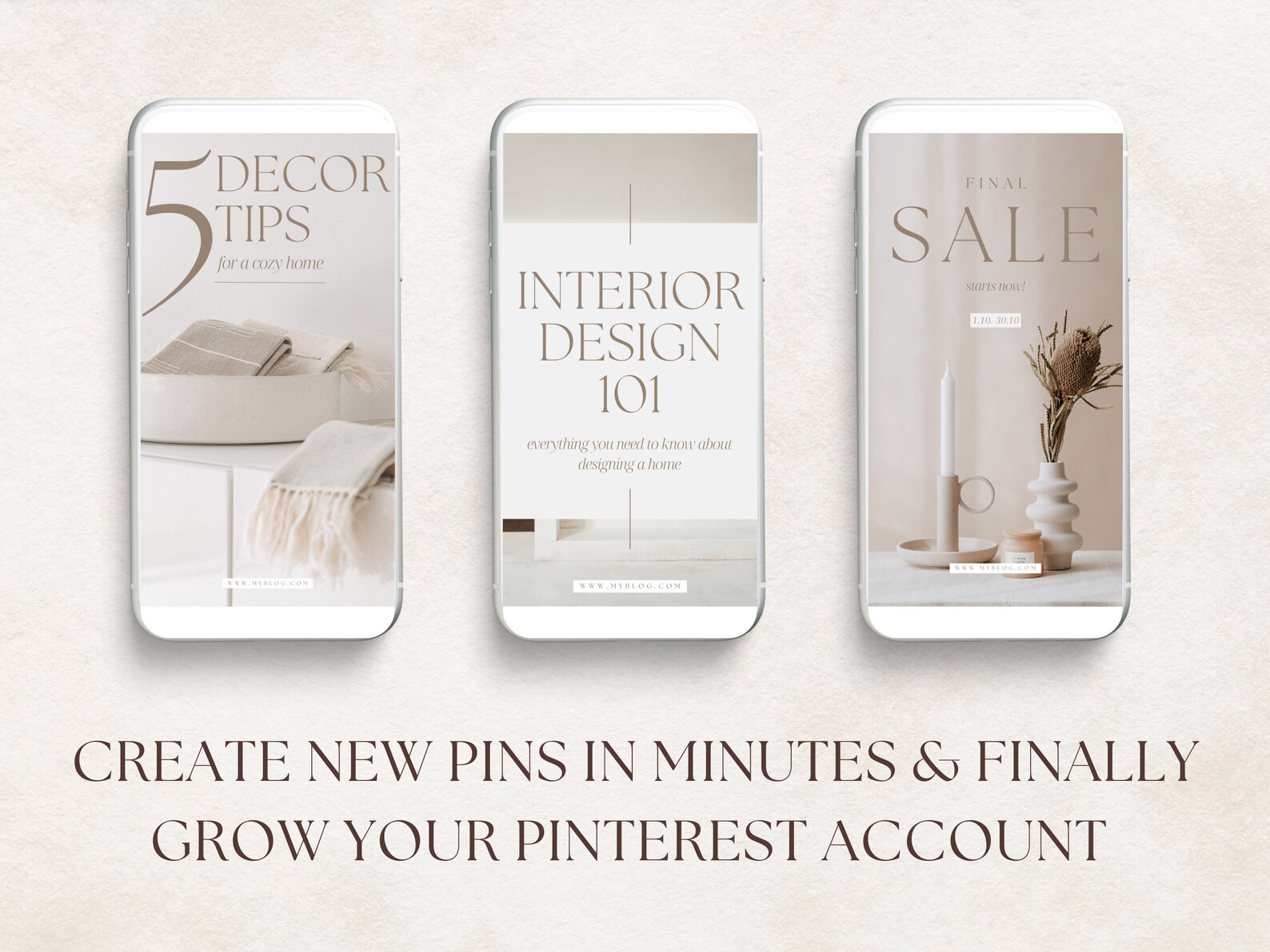 Premium Pinterest Pin Templates Canva Pinterest Templates Neutral ...