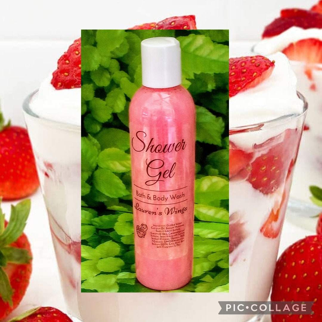 Strawberries & Cream SHOWER GEL Long Lasting Scented Bath and Body Wash ...