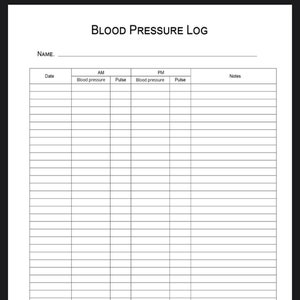 Blood Pressure Log Printable High Blood Pressure Tracker Template ...