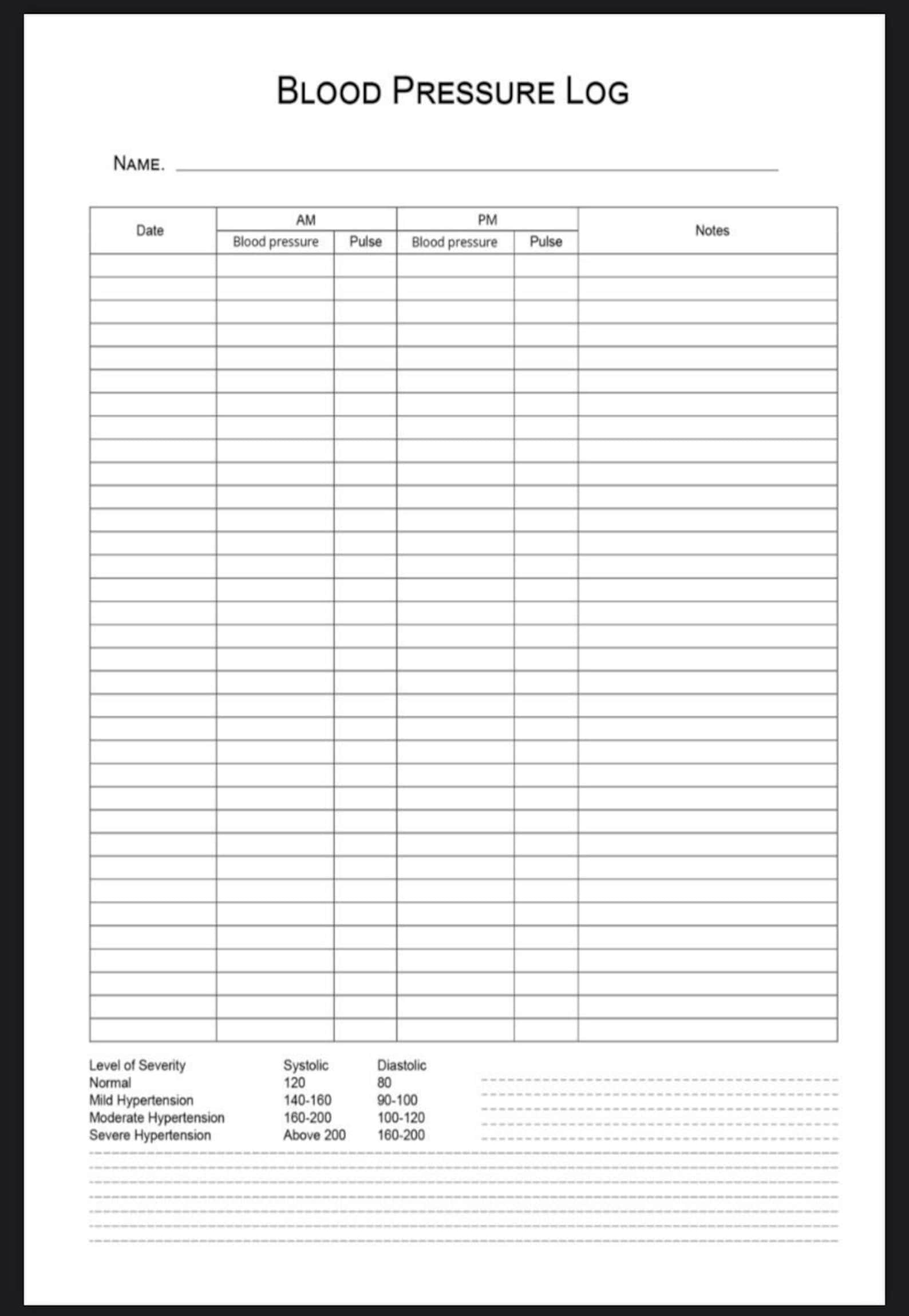 Blood Pressure Log Printable High Blood Pressure Tracker Template ...