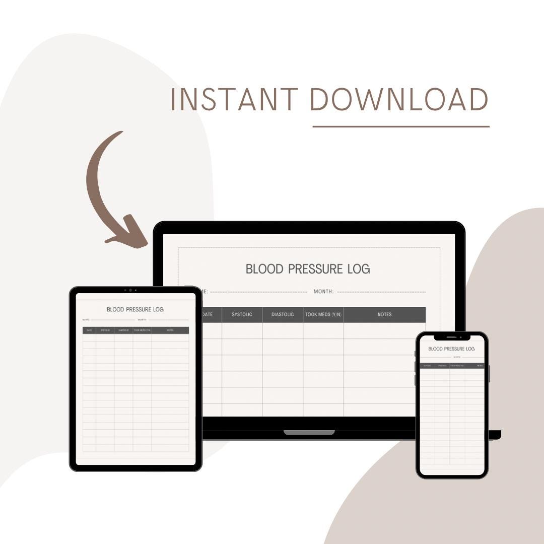 Blood Pressure Log Printable | High Blood Pressure Tracker Template ...