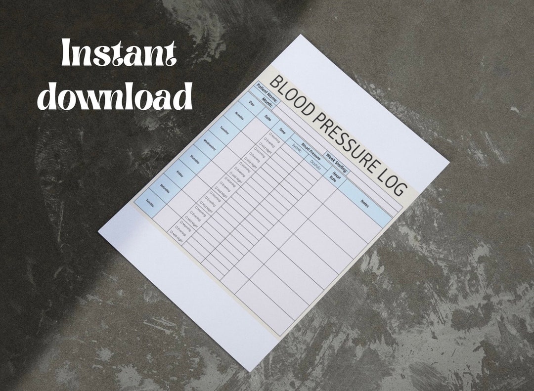 Blood Pressure Log Printable | High Blood Pressure Tracker Template ...