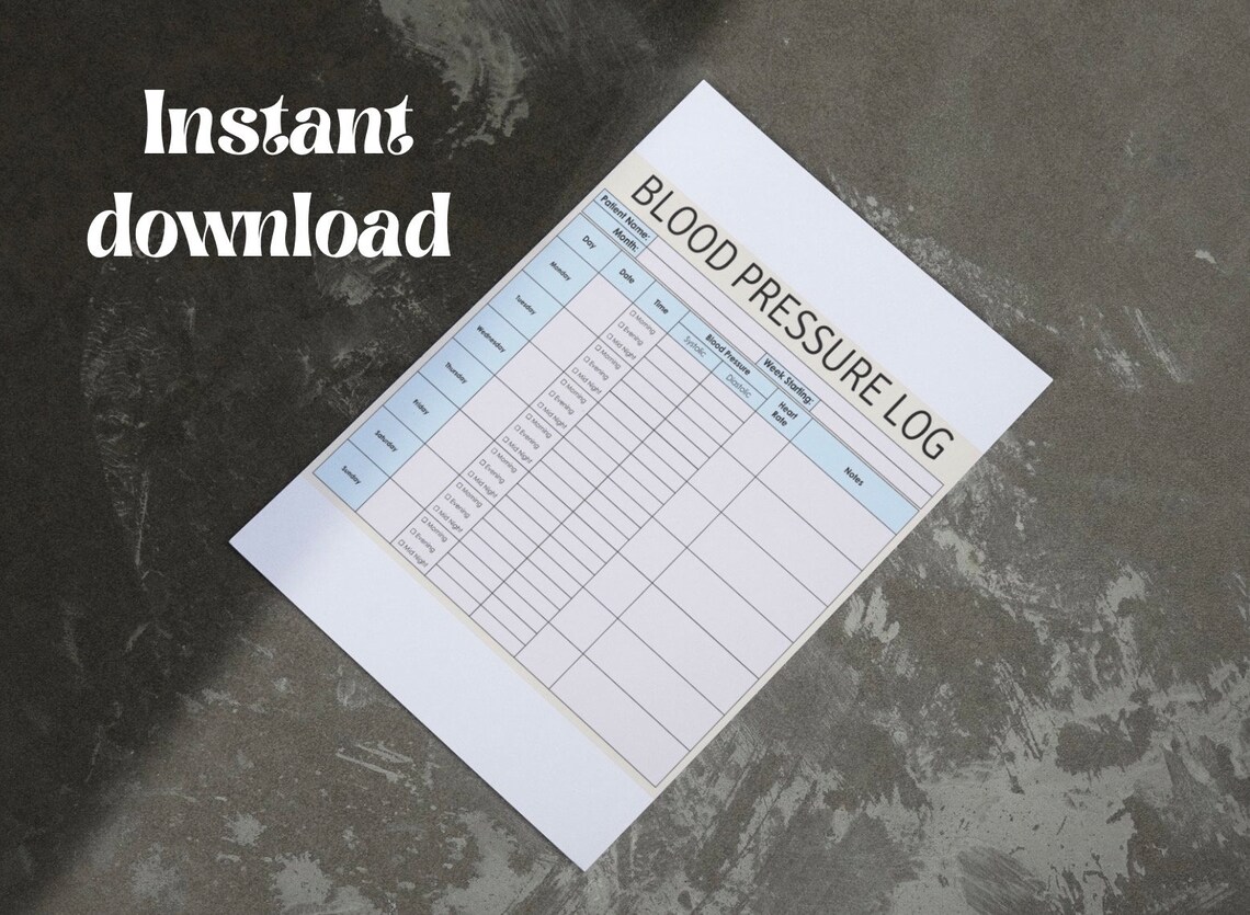 Blood Pressure Log Printable | High Blood Pressure Tracker Template ...