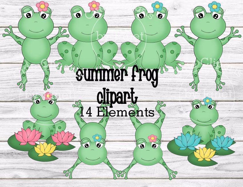 Summer Frog Clipart, Includes 14 Frog Images, Frog Clipart, Spring Frog ...