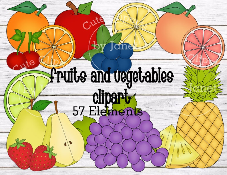 Fruits and Vegetables Clip Art Includes 57 Fruit and - Etsy