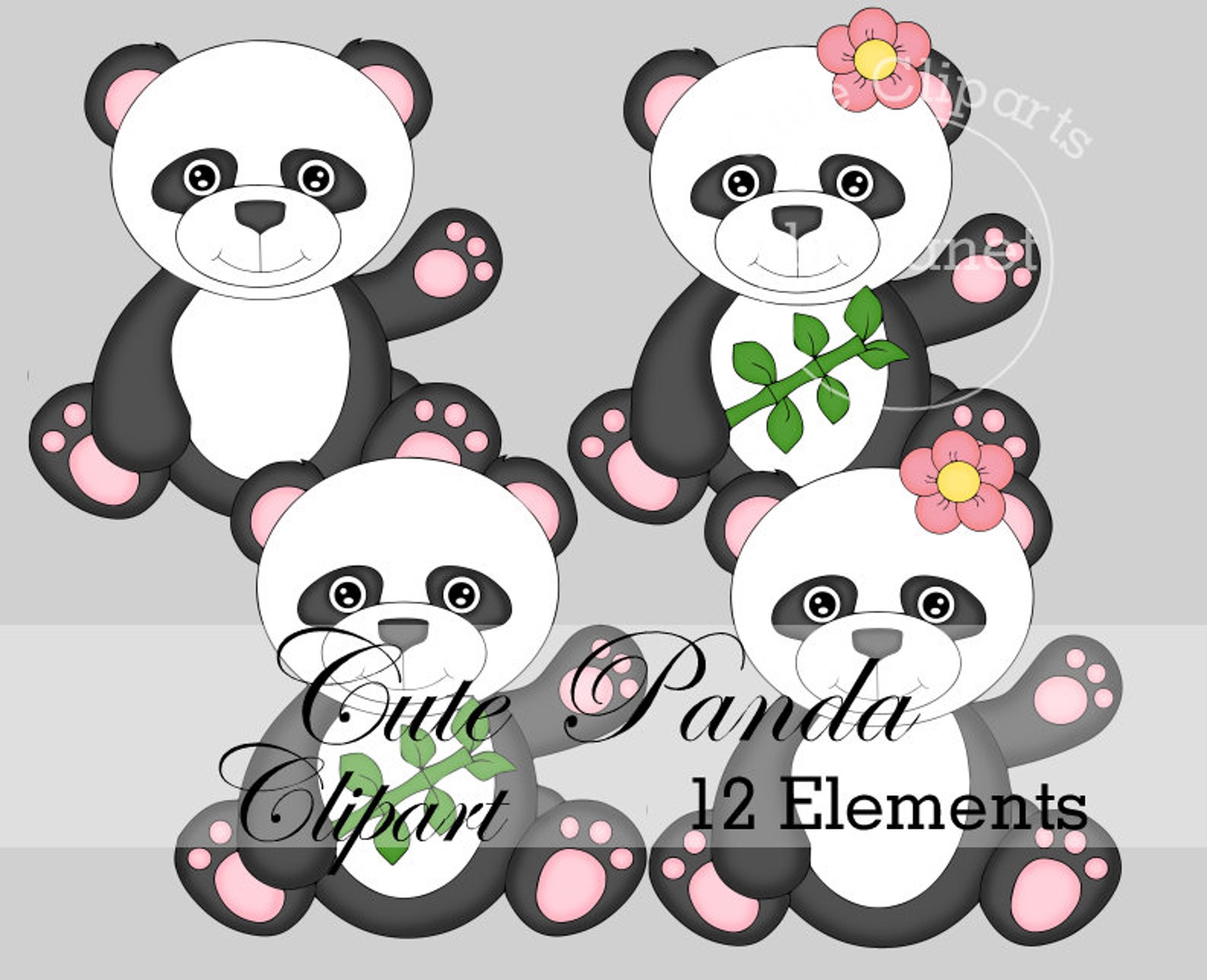 Cute Panda Clipart Includes 12 Pandas Instant PNG Download. - Etsy