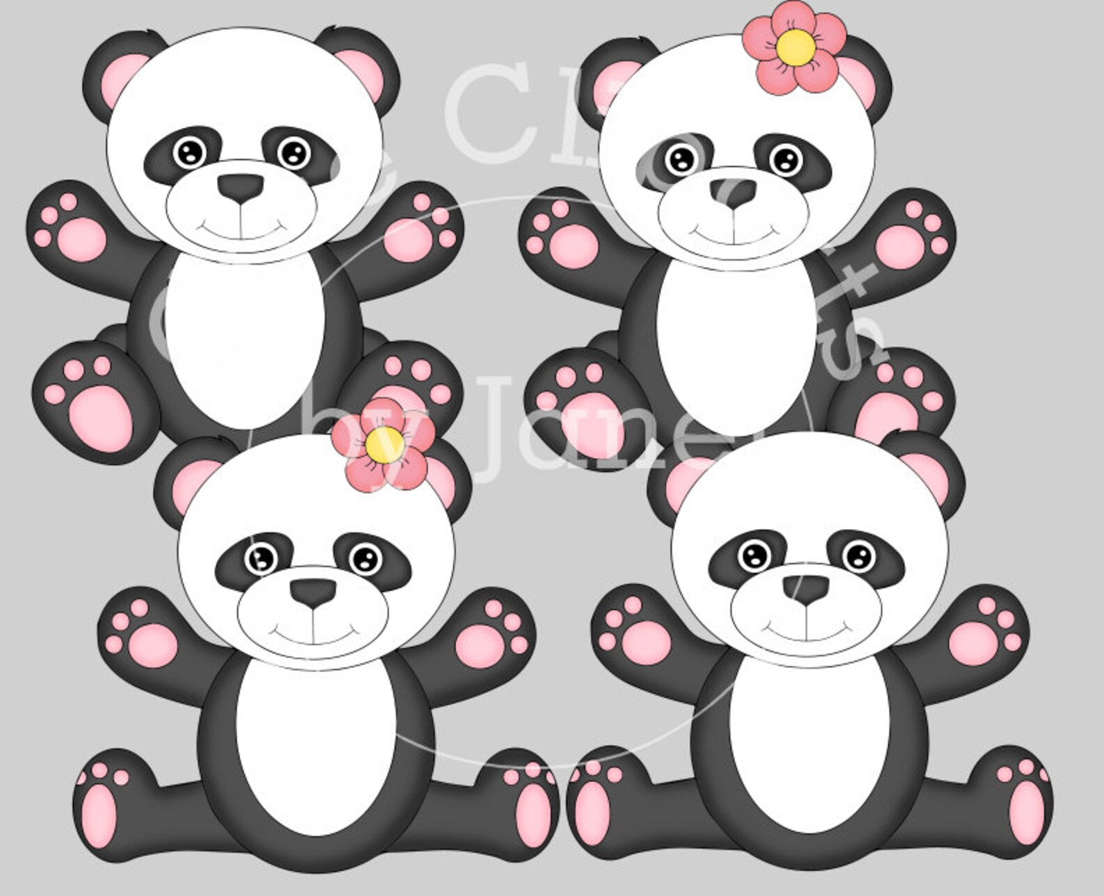 Cute Panda Clipart Includes 12 Pandas Instant PNG Download. | Etsy