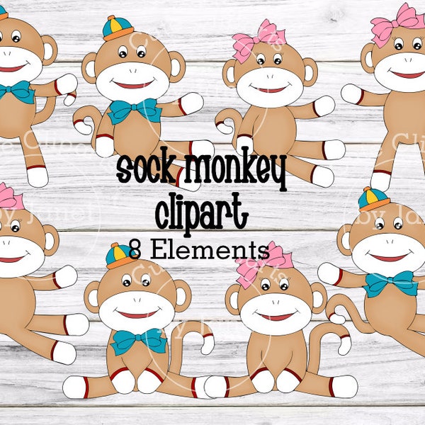 Sock Monkey Clip Art - Etsy