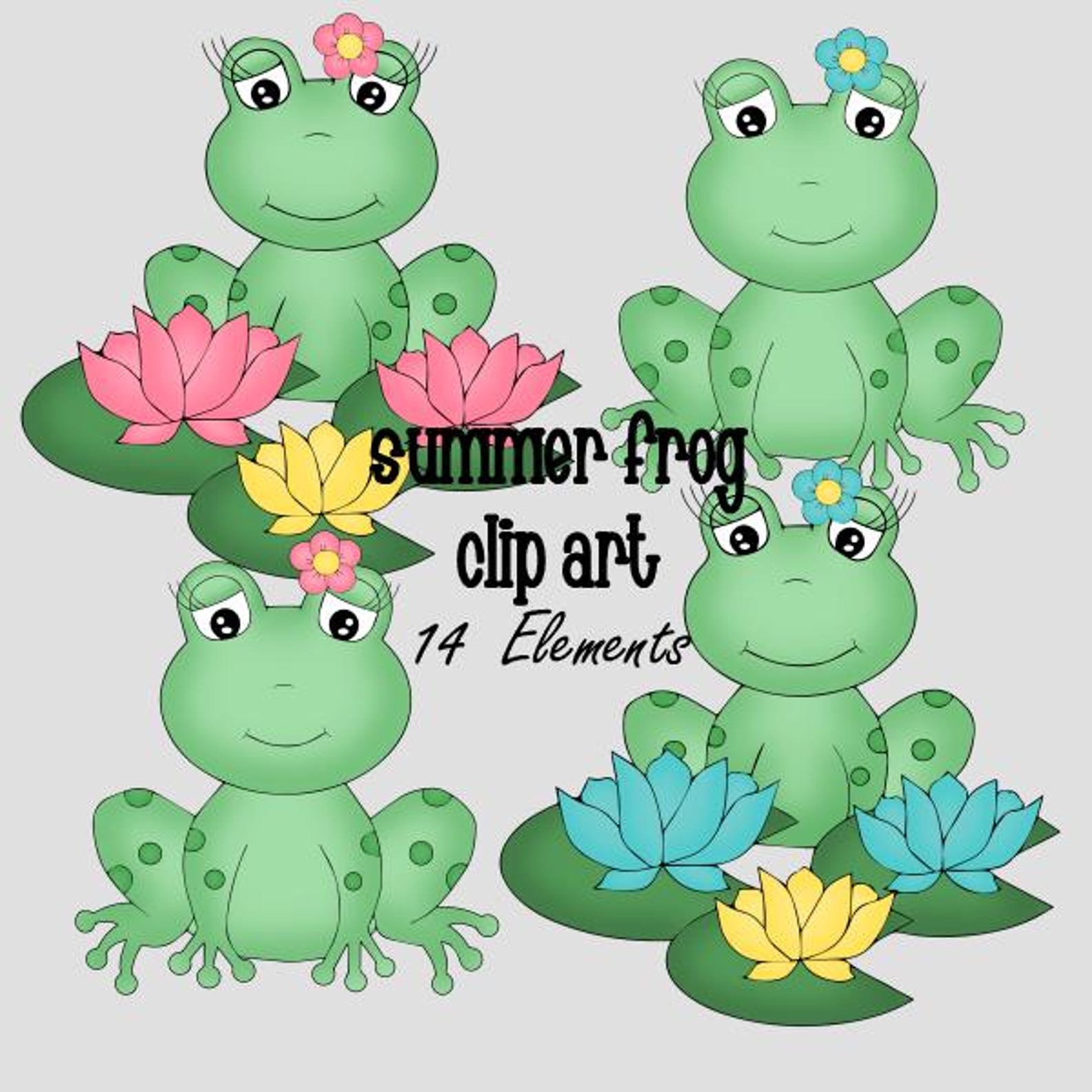 Summer Frog Clipart, Includes 14 Frog Images, Frog Clipart, Spring Frog ...