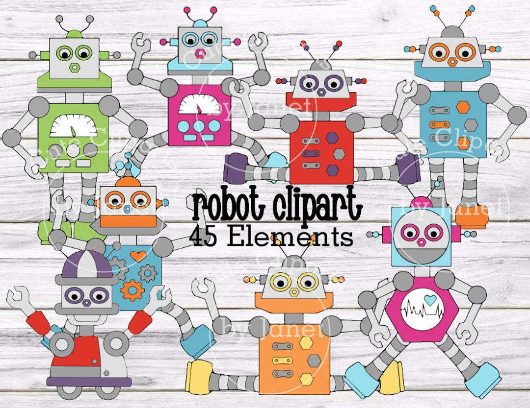 Robot Clipart Robots Cute Robot Clipart Simple Robot - Etsy
