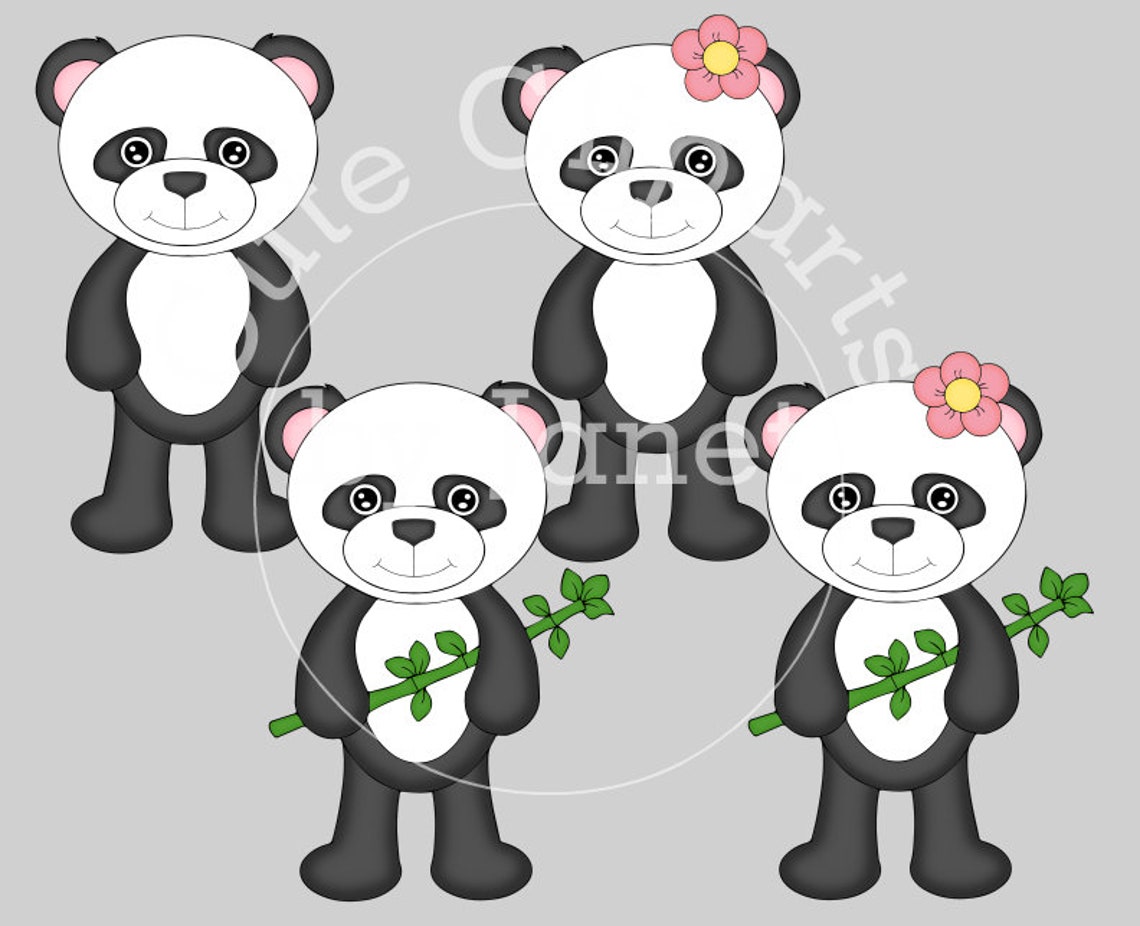 Cute Panda Clipart Includes 12 Pandas Instant PNG Download. | Etsy