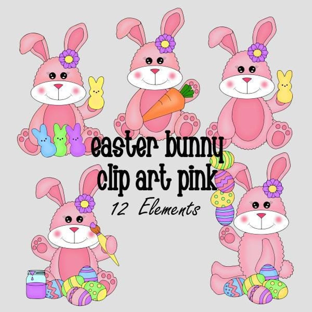 Easter Bunny Clipart Pink, Includes 12 Bunny Clipart, Bunny PNG, Rabbit ...