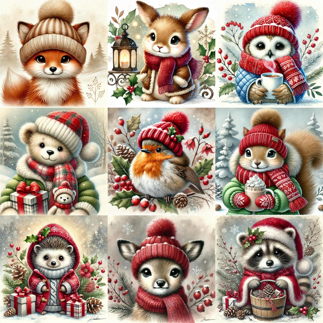 9 Adorable Winter Animals Clip Art Bundle, Watercolor Christmas ...