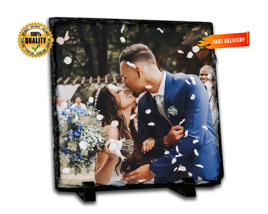 Photo Slate Personalised Square Rock | Heart Photo Slate With Stands ...