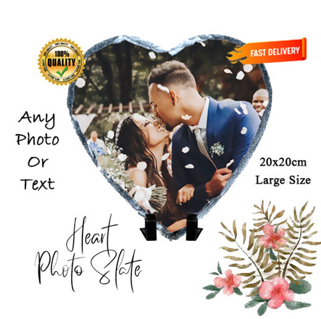 Photo Slate Heart Personalised | Heart Slate With Stands | Heart Photo ...
