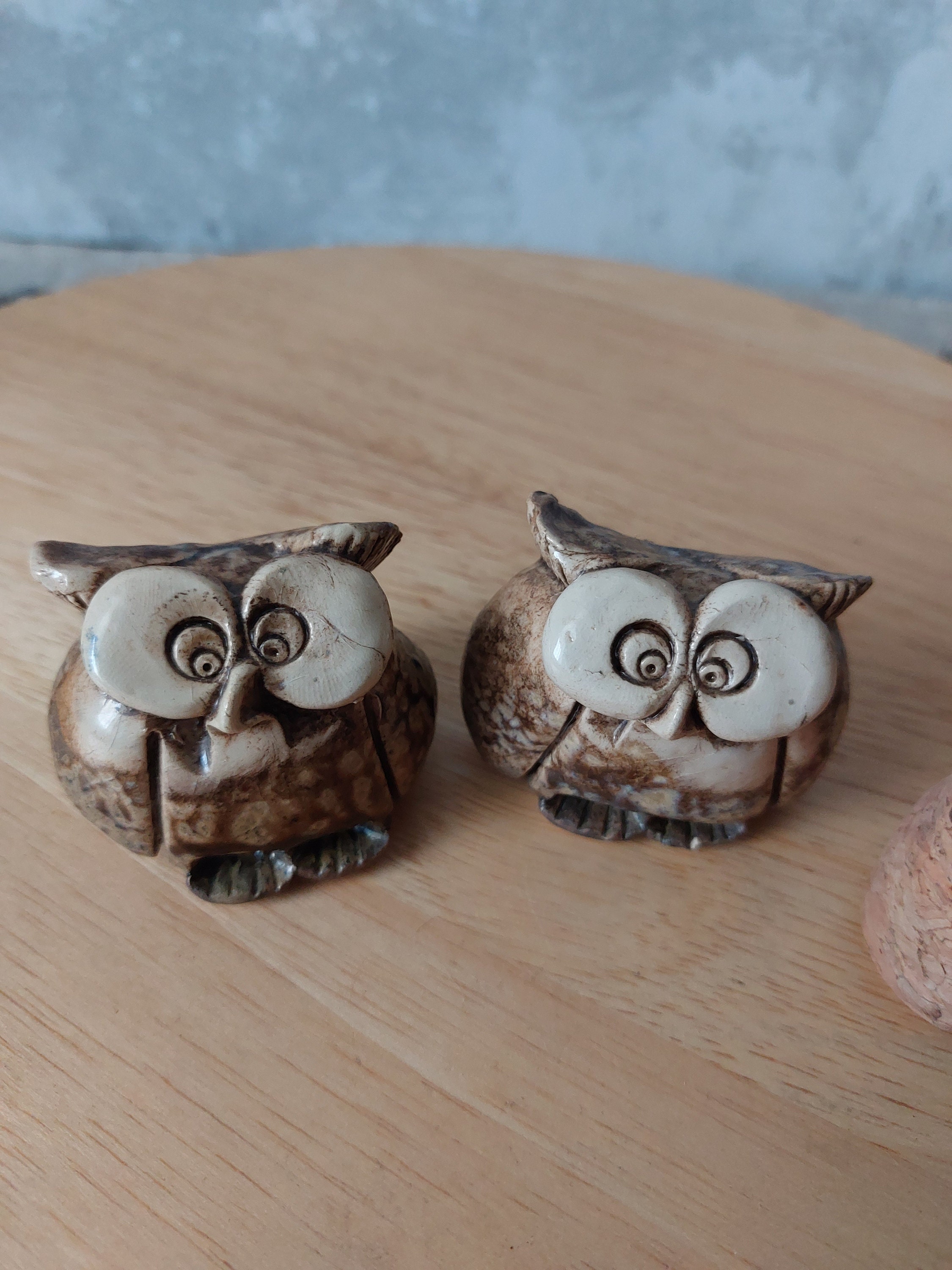 Two Funny Miniature Ceramic Owl Figurines.handcrafted Artisan - Etsy