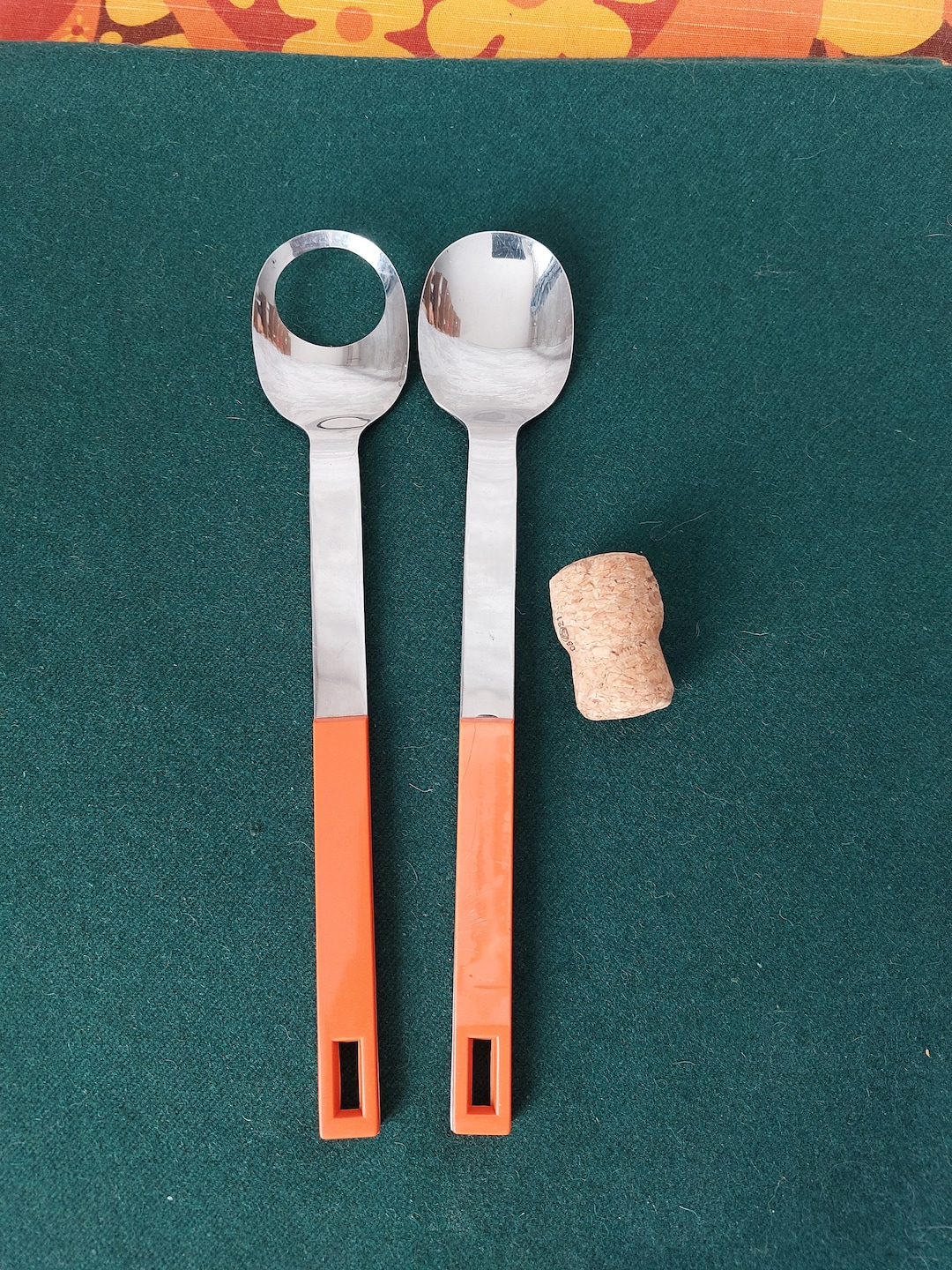 Vintage Boda Buffe Salad Serving Set: Stainless Steel With Orange ...