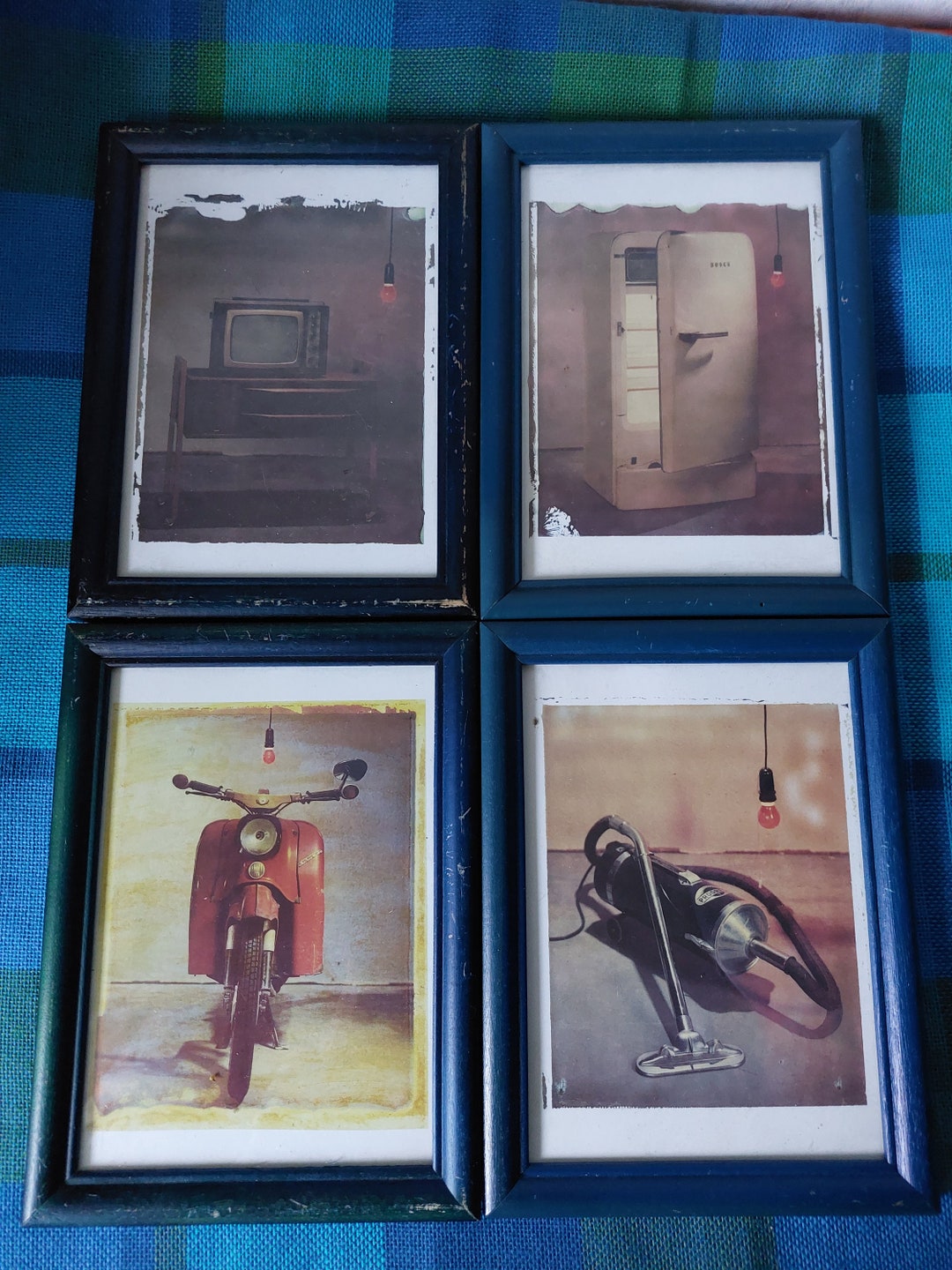 Vintage Framed 50s Style Postcards: Scooter, Refrigerator, Vacuum, TV ...