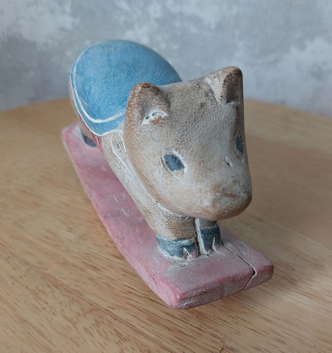 Vintage Wooden Hand Carved Toy Pig Rocking.pastel Coloured,retro Carved ...