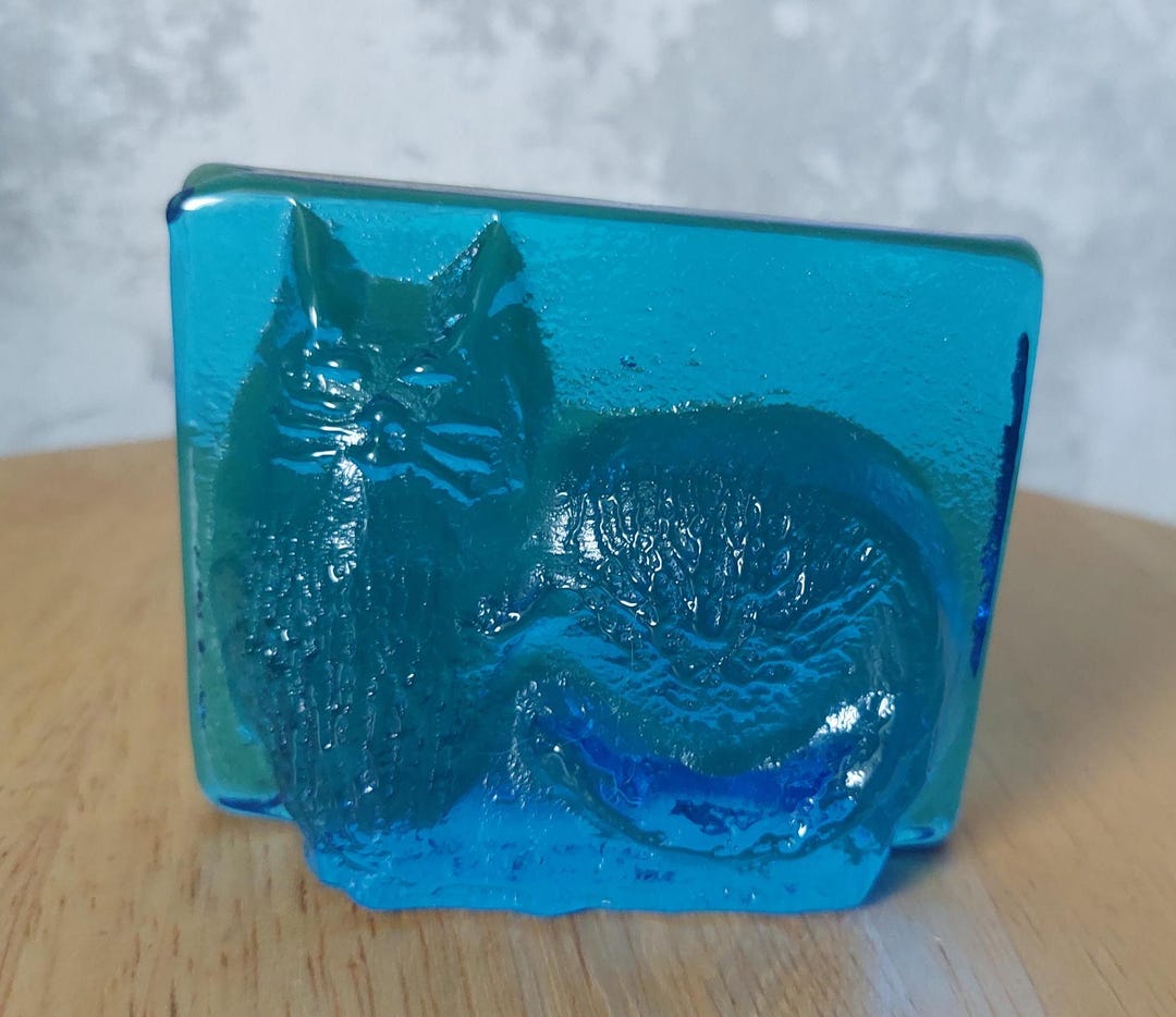 Blue Glass Paperweight, Cat,art Glass,home Decor,scandinavian Design - Etsy