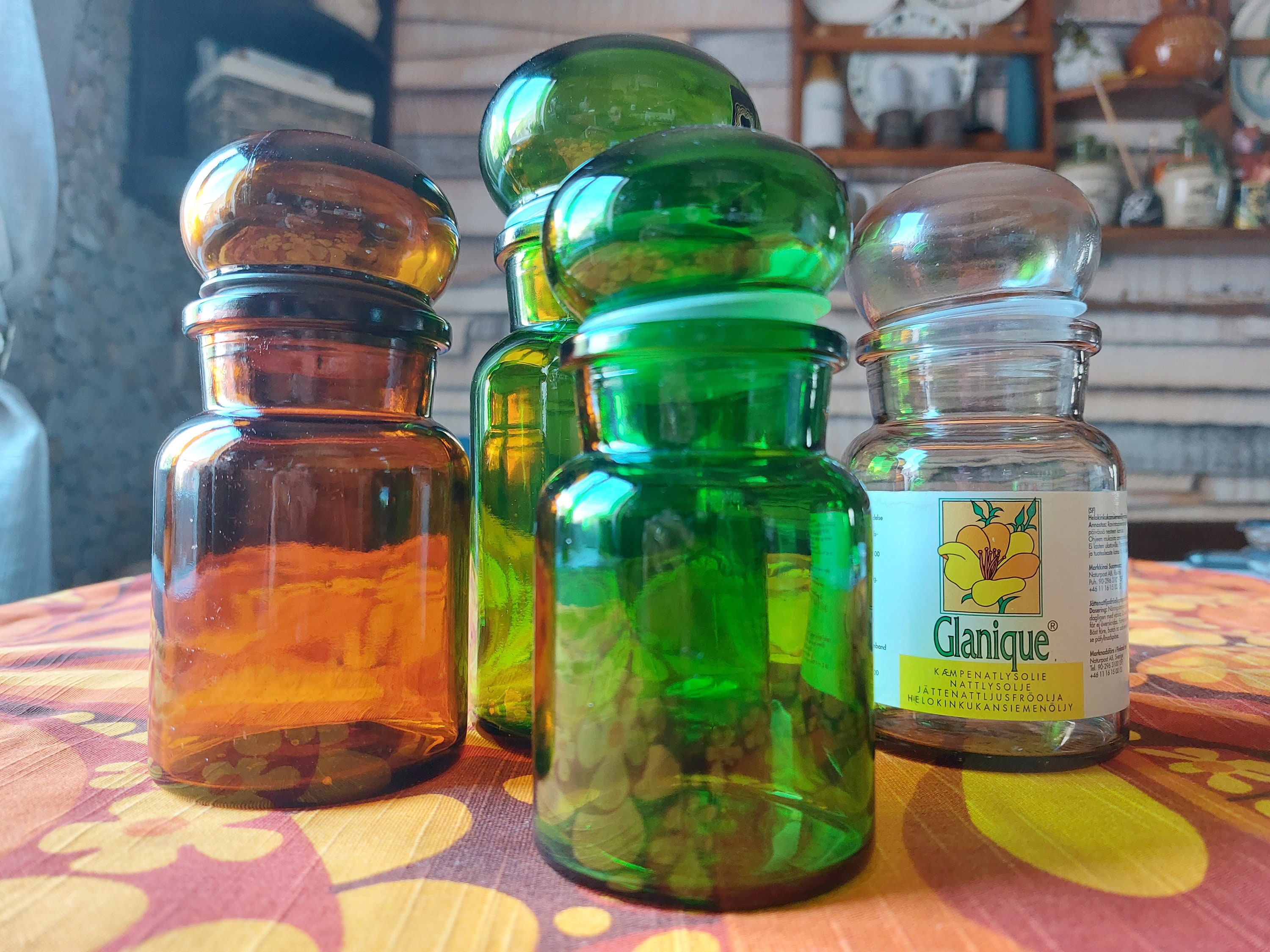 Set of Vintage/retro 2 X in an Emerals Green Color Glass Jars - Etsy