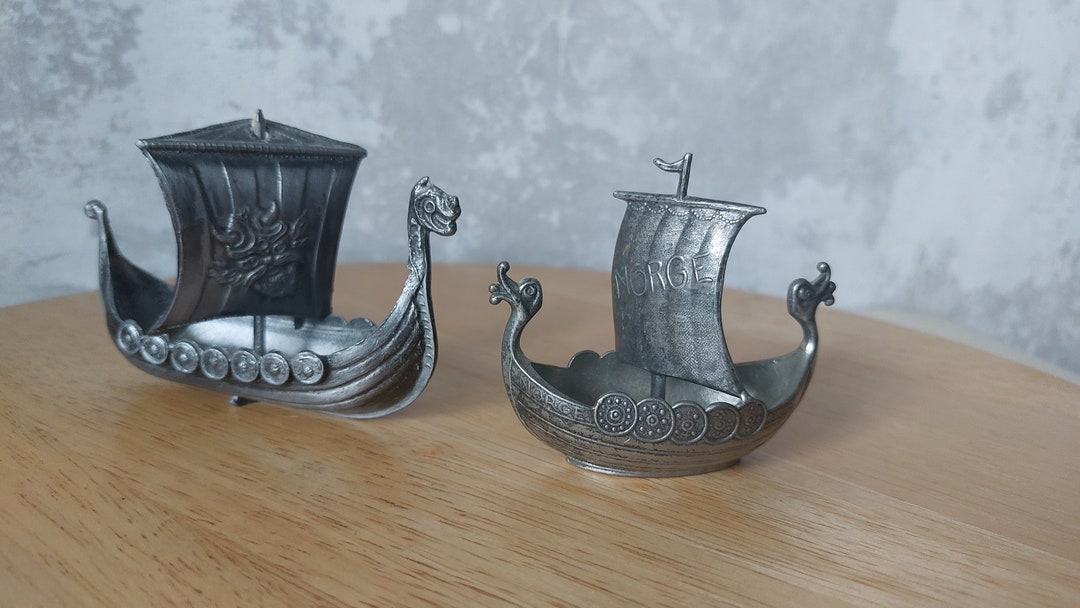 Two Vintage Small Hand-cast Pewter Viking Ships 'drakkar'. - Etsy