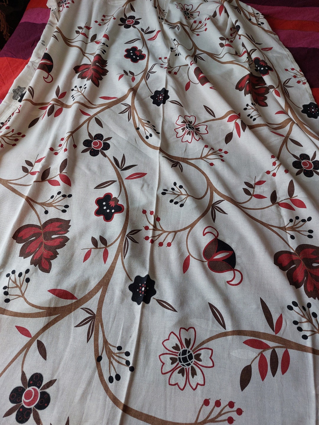 Set of 4 Wonderful Boho Style Curtains. With Floral Print Made of ...