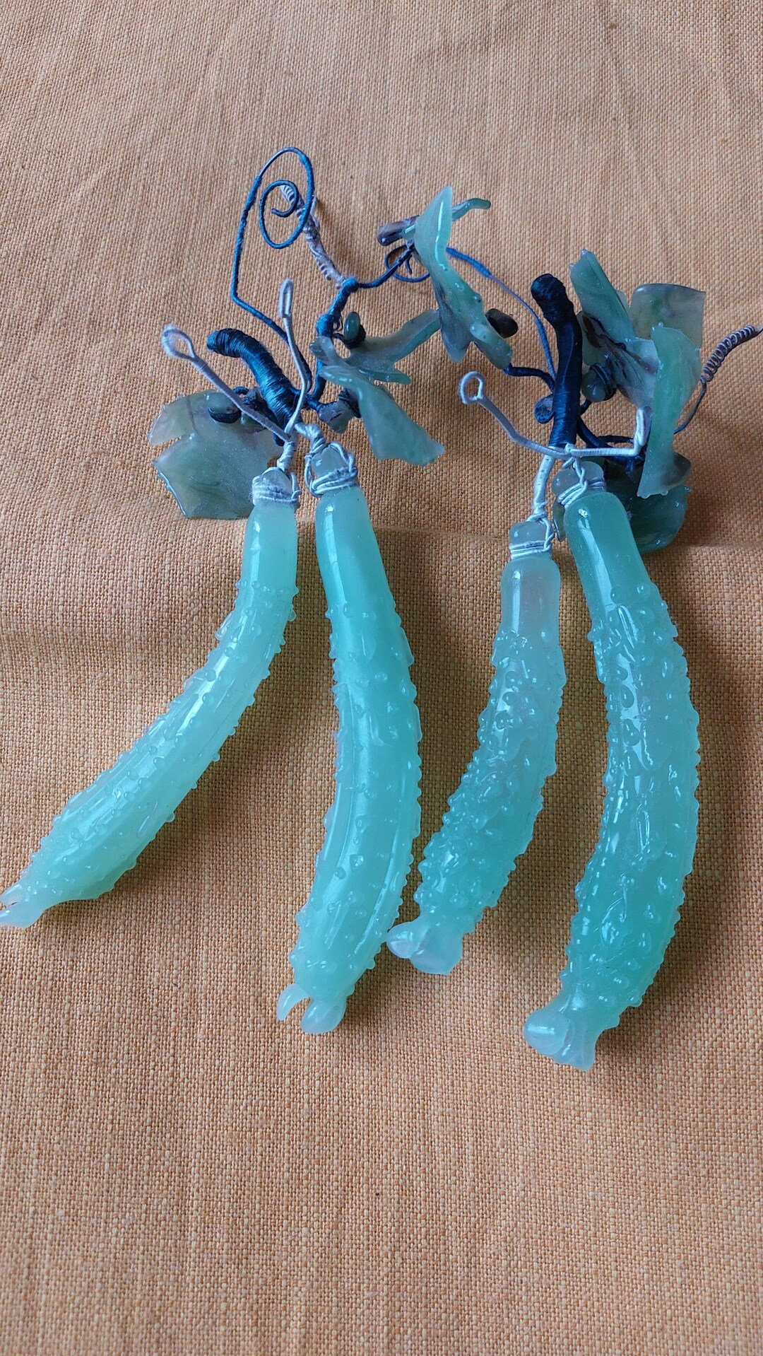Vintage Chinese Jade Glass,two Jade Glass Figurines, Green Cucumbers ...
