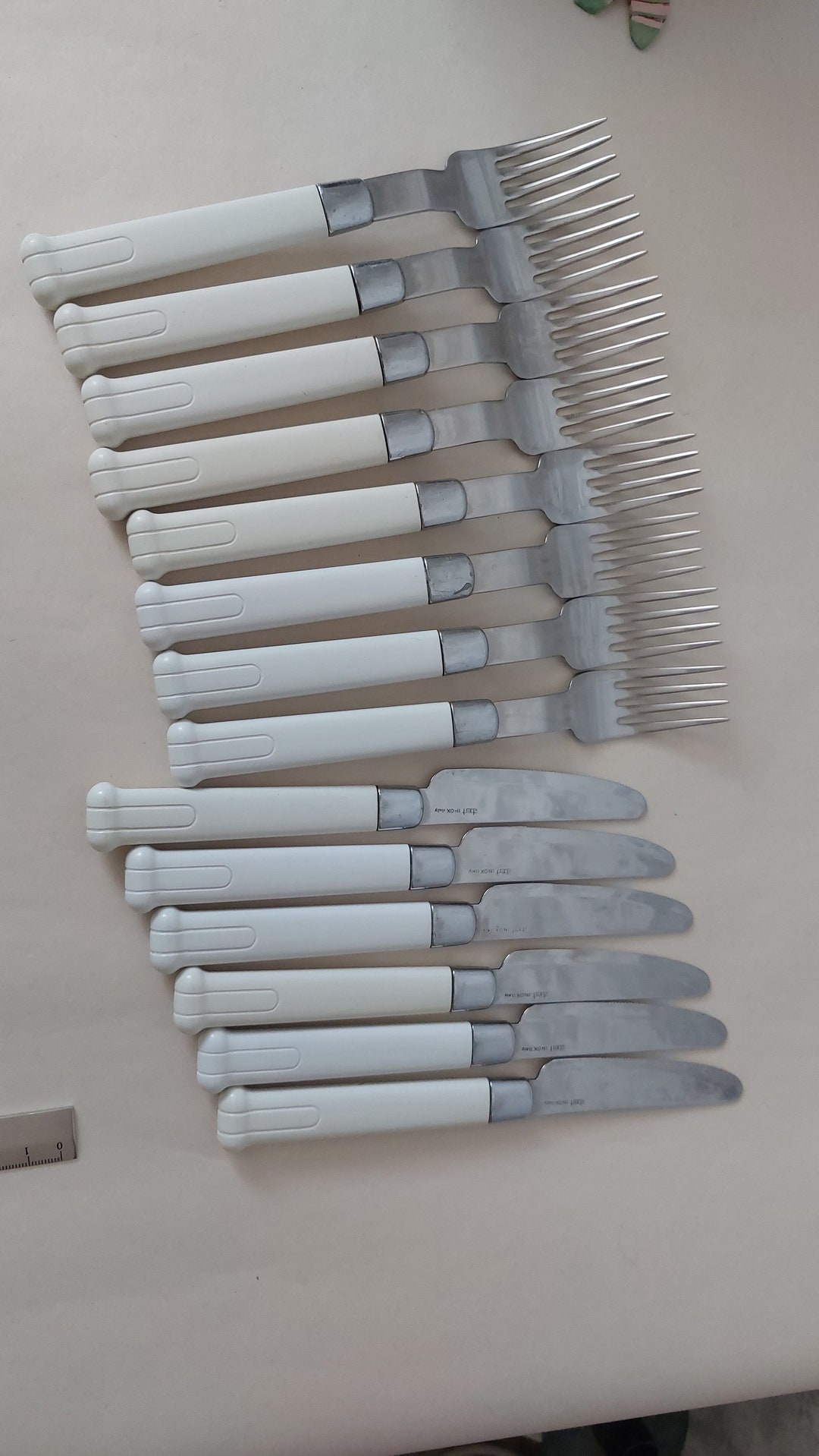 Abert Nicrosil 18/10,italy,set of Vintage Cutlery,6 Knifes and 8 Forks ...