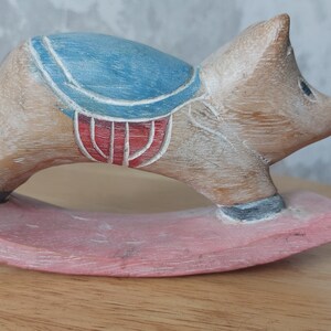 Vintage Wooden Hand Carved Toy Pig Rocking.pastel Coloured,retro Carved ...