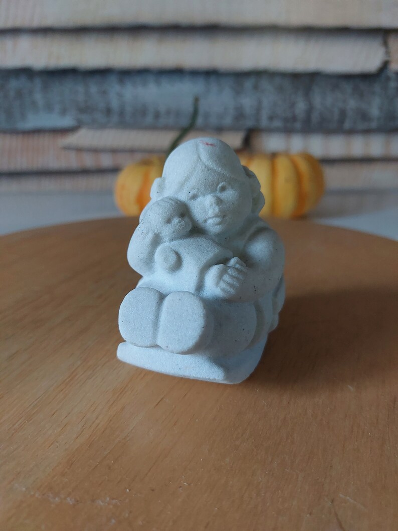 Vintage Marbell Stone Art Figurine: Girl With Baby, Belgium Sandstone ...