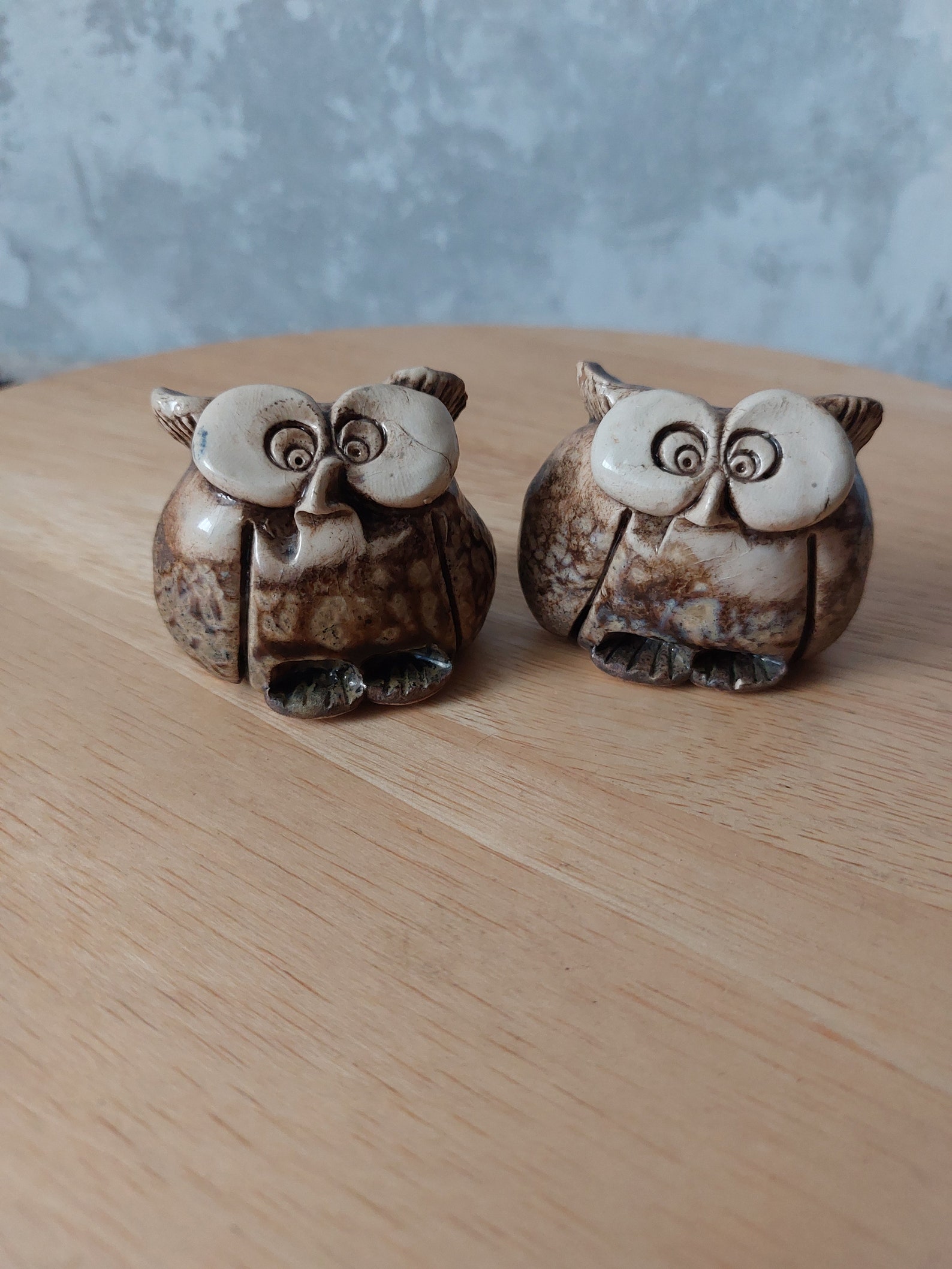 Two Funny Miniature Ceramic Owl Figurines.handcrafted Artisan - Etsy