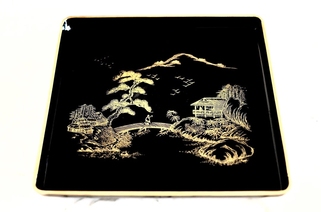 Black and Gold Wooden Tray, Antique Japan -- Wajima -- - Etsy