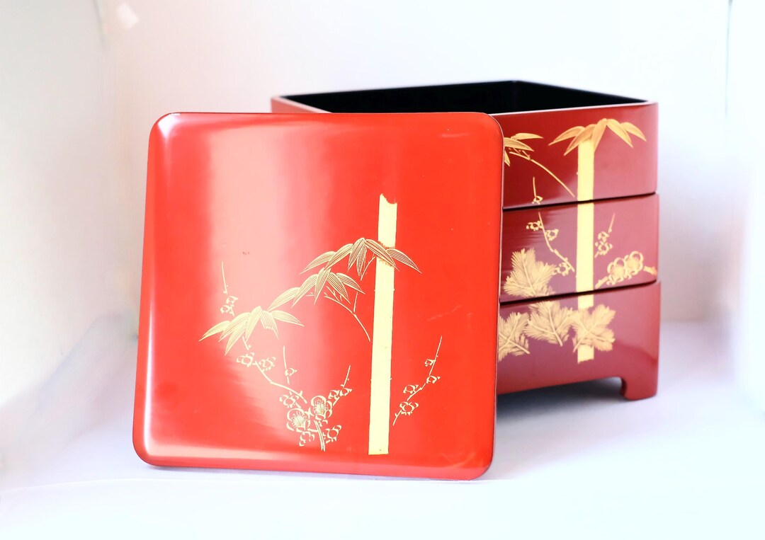 Three-tiered Bento Box in Antique Lacquered Wood From Japan - Etsy