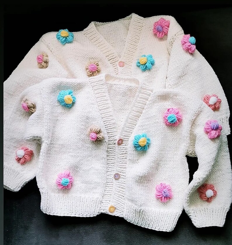 Kids Colorful Floral Knitting Pattern Cardigan Sweater Warm - Etsy