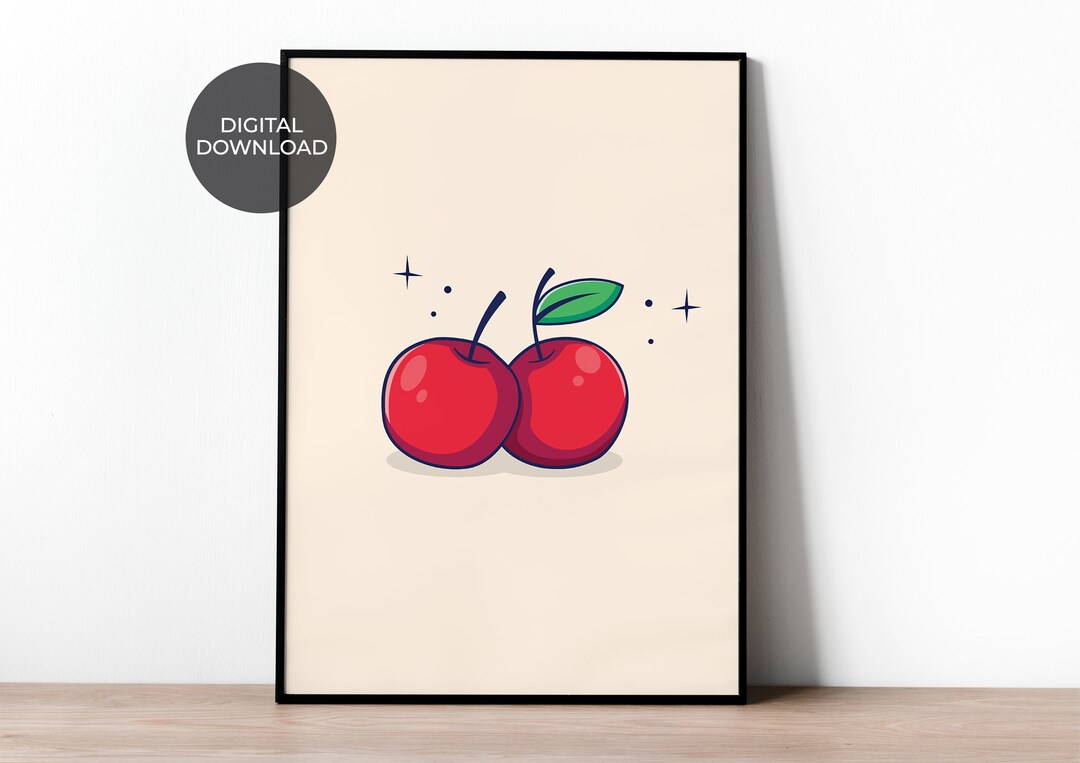 Cherries Minimal Digital Art Print | Trendy Wall Art, Preppy Room Decor ...
