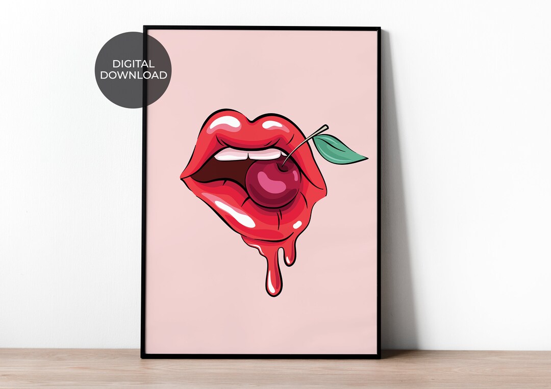Lips Digital Art Print | Preppy Wall Art, Trendy Room Decor, Dorm Wall ...