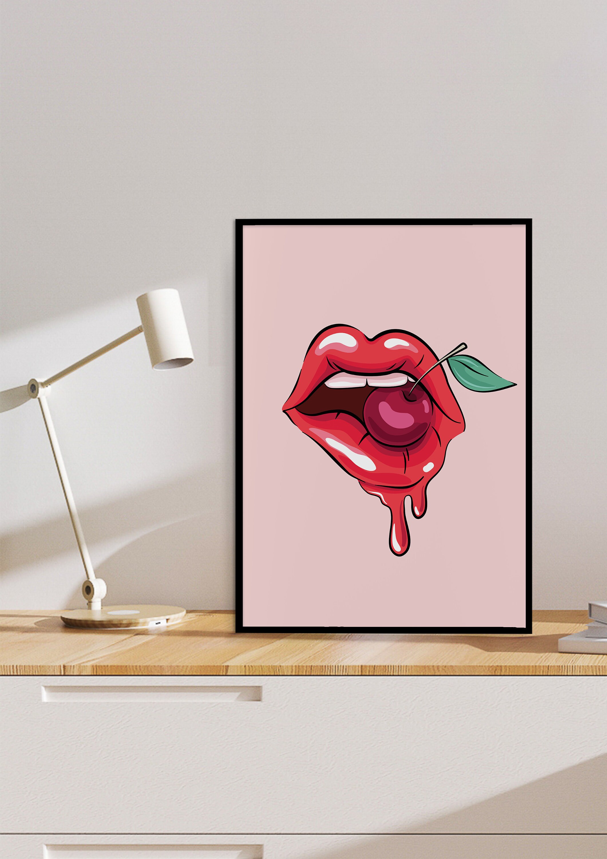 Lips Digital Art Print | Preppy Wall Art, Trendy Room Decor, Dorm Wall ...