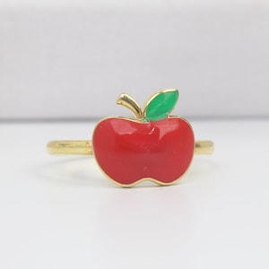 Apple Ring 14k Gold Red Apple Ring Enamel Jewelry Solid Gold Jewelry ...