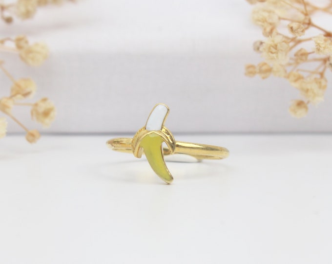 Banana Ring, Gold Banana Ring, Food Ring, Cabochon Ring, Round Gold ...