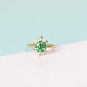 Gold Turtle Ring Tortoise Ring Green Enamel Ring Silver Turtle Ring ...