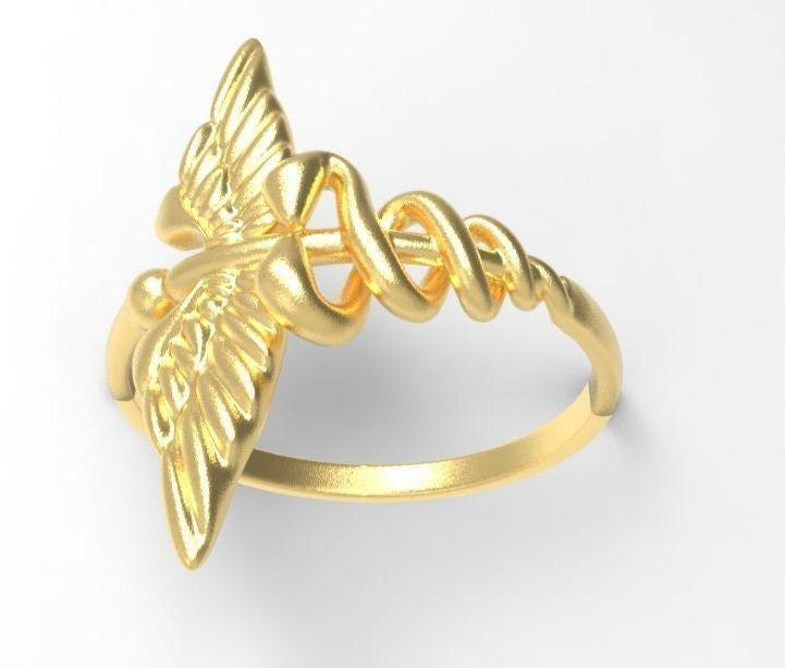 Elegant Gold Caduceus Ring: Handmade Medical Symbol Jewelry for ...