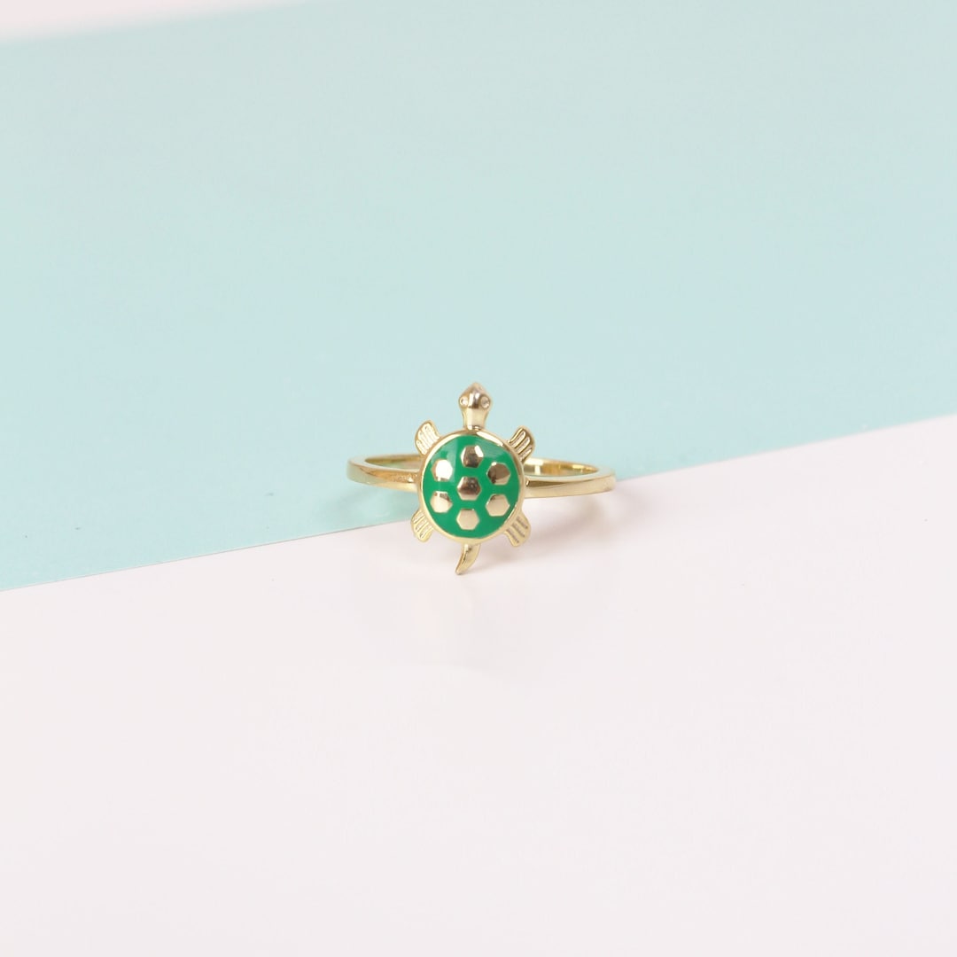Gold Turtle Ring Tortoise Ring Green Enamel Ring Silver Turtle Ring ...