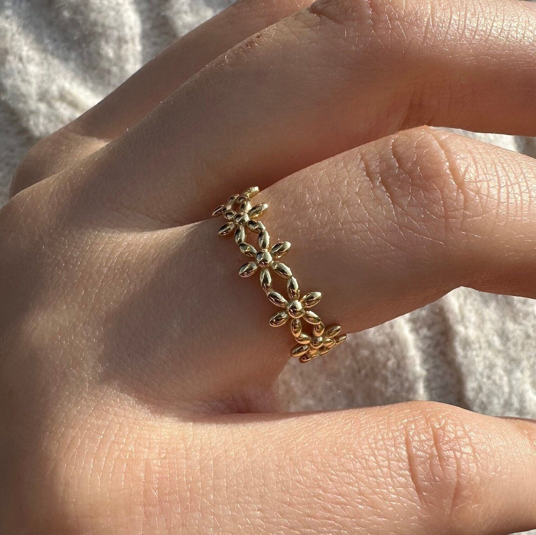 Gold Rounded Daisy Ring 14k Gold Flower Gold Ring 18k Gold Flower Ring ...