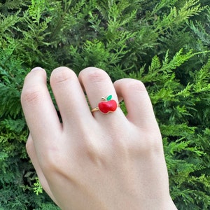 Apple Ring 14k Gold Red Apple Ring Enamel Jewelry Solid Gold Jewelry ...