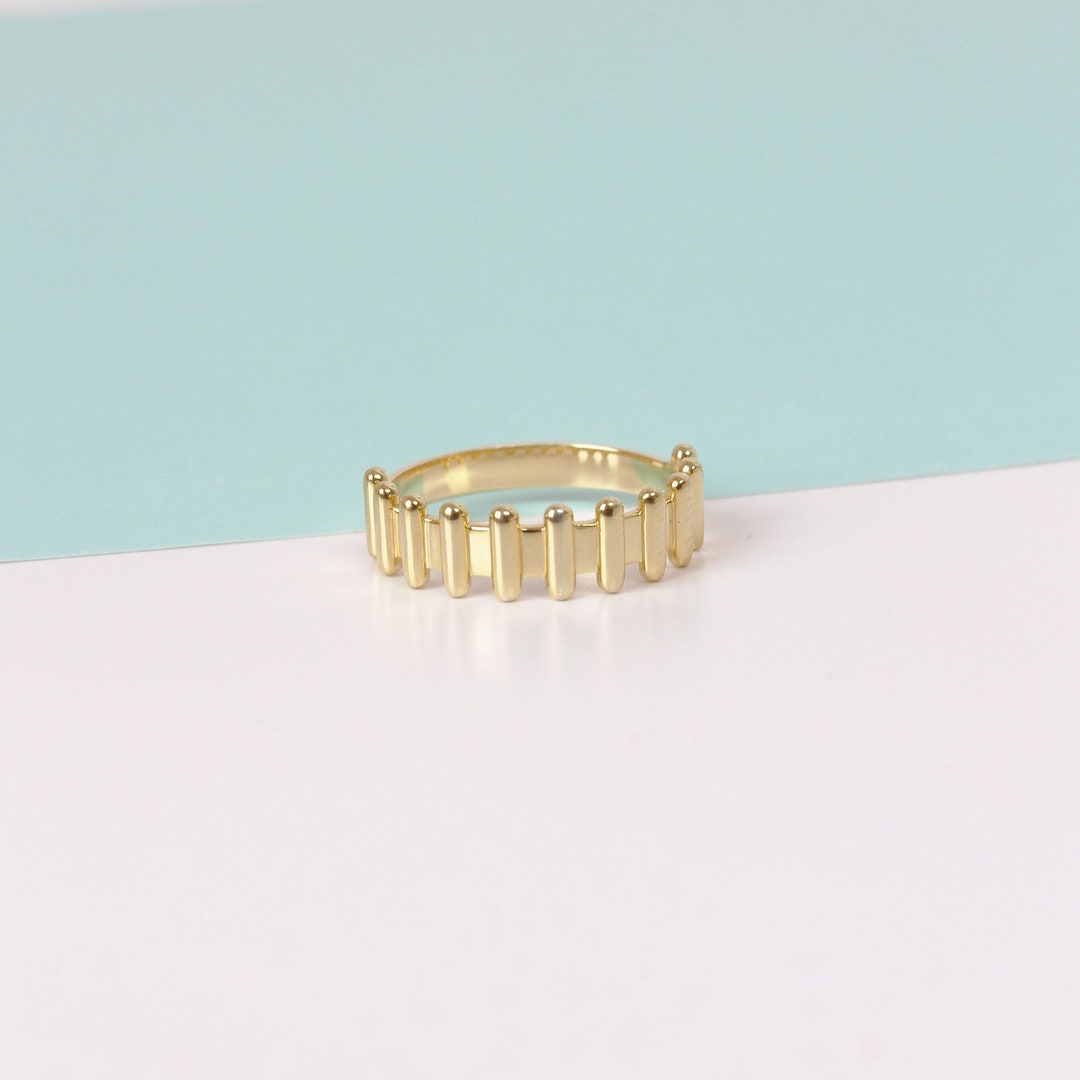 Gold Pipe Ring Gold Cage Ring 14k Solid Gold Stackable Ring Gold Fence ...